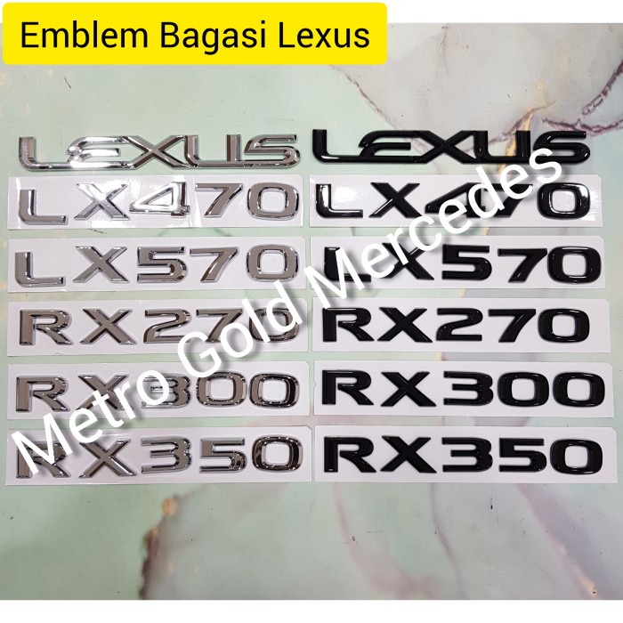 Jual Emblem Bagasi Lexus LX470 LX570 RX270 RX300 RX350 Black and Chrome ...