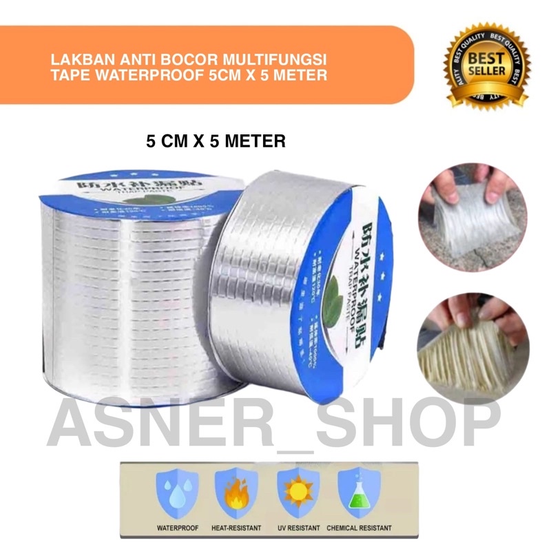 Jual Lakban anti bocor Tape Waterproof 5cm X 5 -10 meter Stiker Aluminum silver Lem superi ...