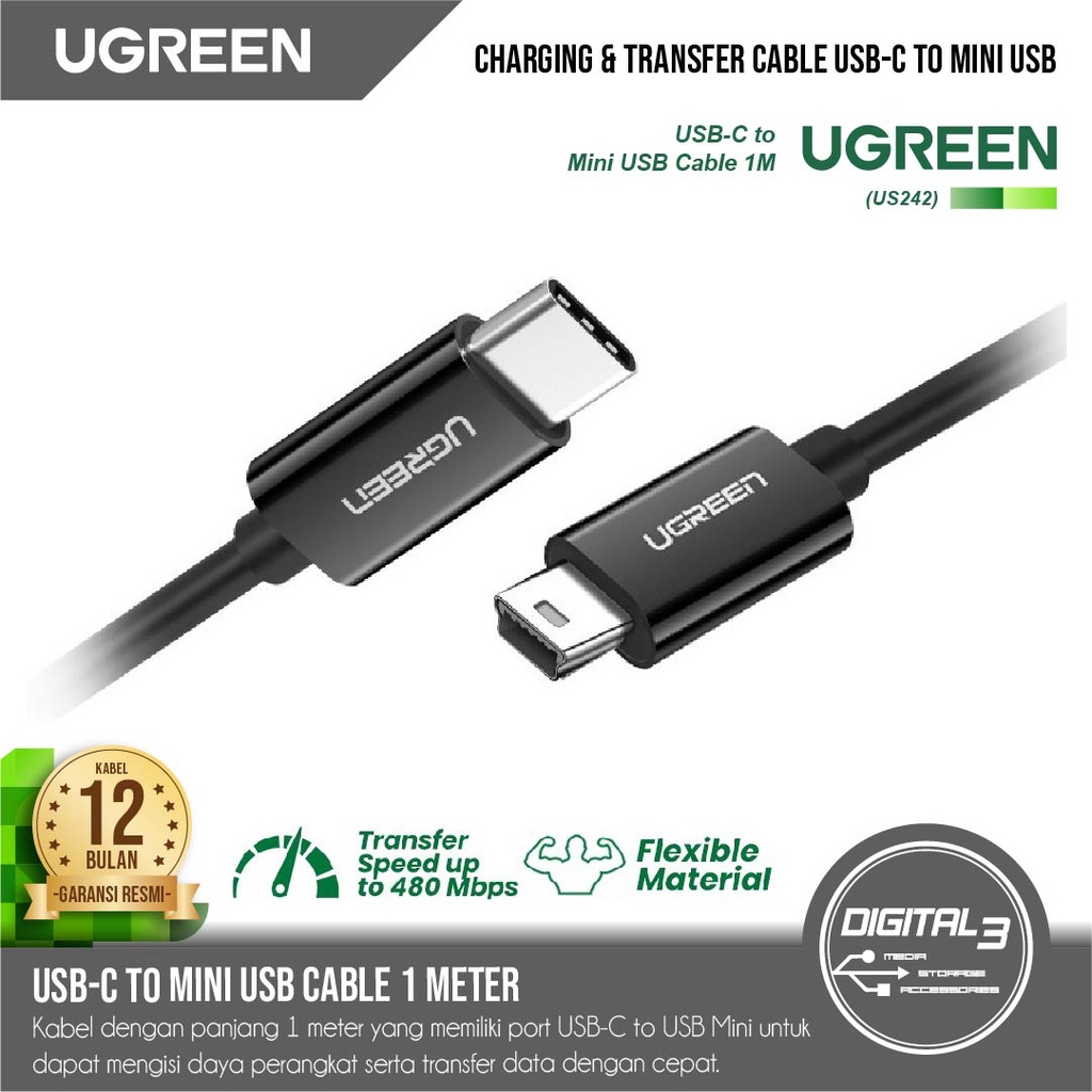 Jual Kabel Data UGREEN US242 USB-C to Mini USB Cable Camera GoPro Hero ...
