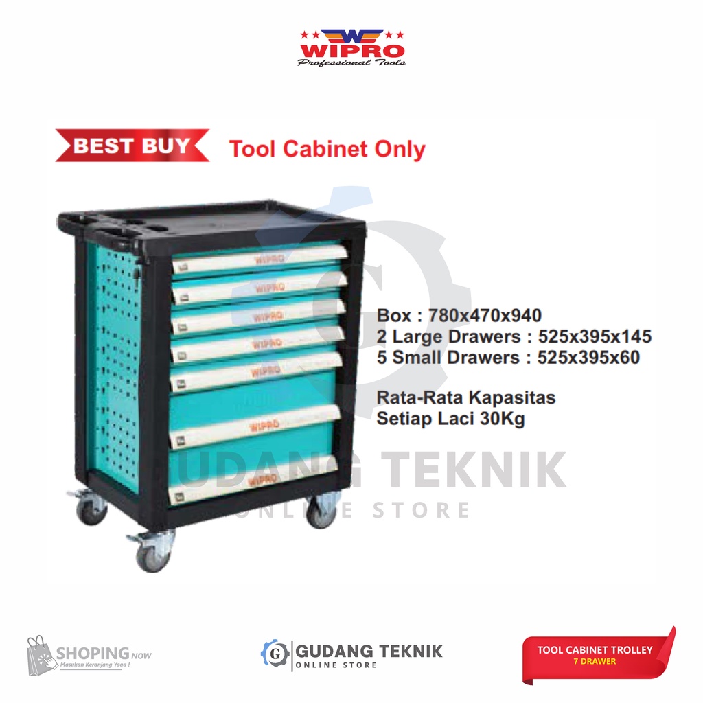 Jual Tool Box Cabinet Trolley 7 Drawer WIPRO TCT-07D / Tool Cabinet Only WIPRO TCT07D - Tool ...
