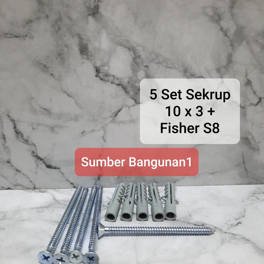 Jual Sekrup 7cm 10 x 3 + karet tanam 5 set S8 bor 8mm skrup tembok ...