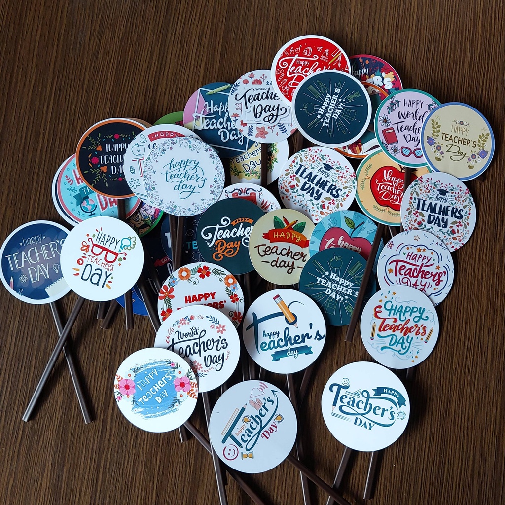 Jual topper happy teachers day/selamat hari guru ( isi 10pcs ukuran 5cm ...