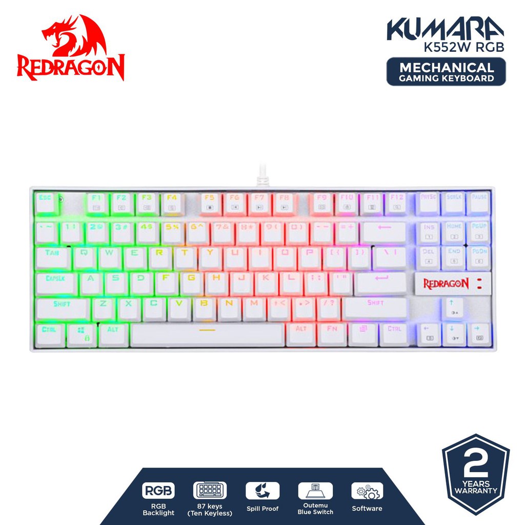 Jual Redragon Gaming Keyboard Mechanical RGB KUMARA WHITE - K552W-RGB ...