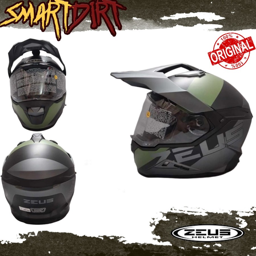 Jual HELM MOTOR ZEUS ZS913 BF1 MATT TITANIUM GREEN HELM ZEUS DOUBLE ...