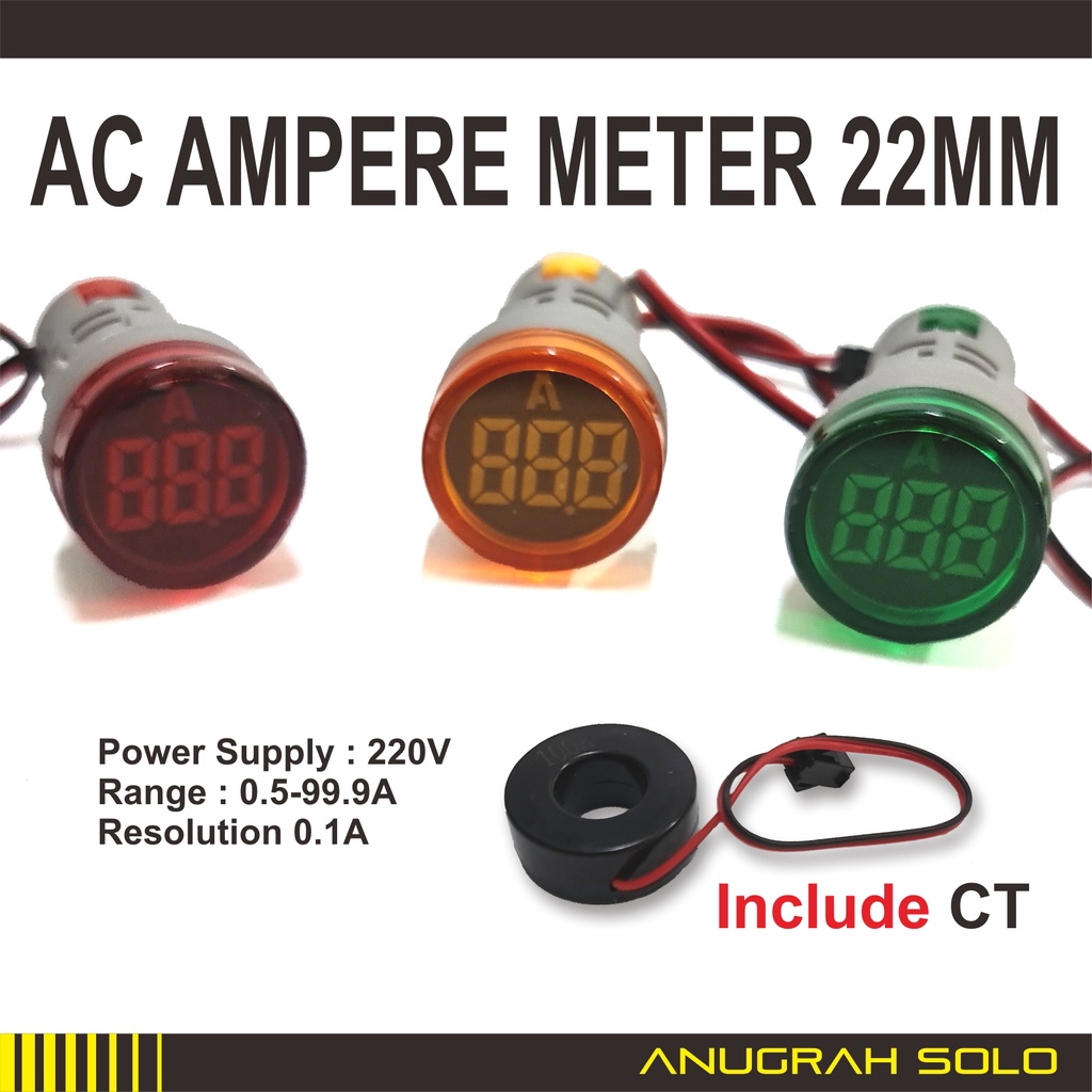 Jual AC Ampere Meter 22mm Pilot Lamp Digital Ampere 0-100A | Shopee ...