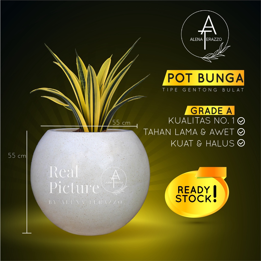 Jual POT TERASO PUTIH TIPE GENTONG BULAS MODERN HANDMADE ALENA TERAZZO ...