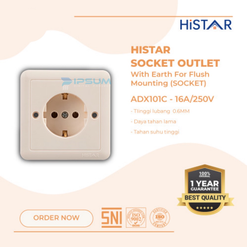 Jual HISTAR ADX101C 16A/250V SOCKET OUTLET WITH EARTH FOR FLUSH MOUNTING CREAM | Shopee Indonesia