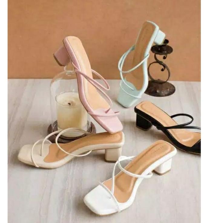 Jual Best Product ALBANI sandal heels jepit hak tahu 5cm bahan kulit ...