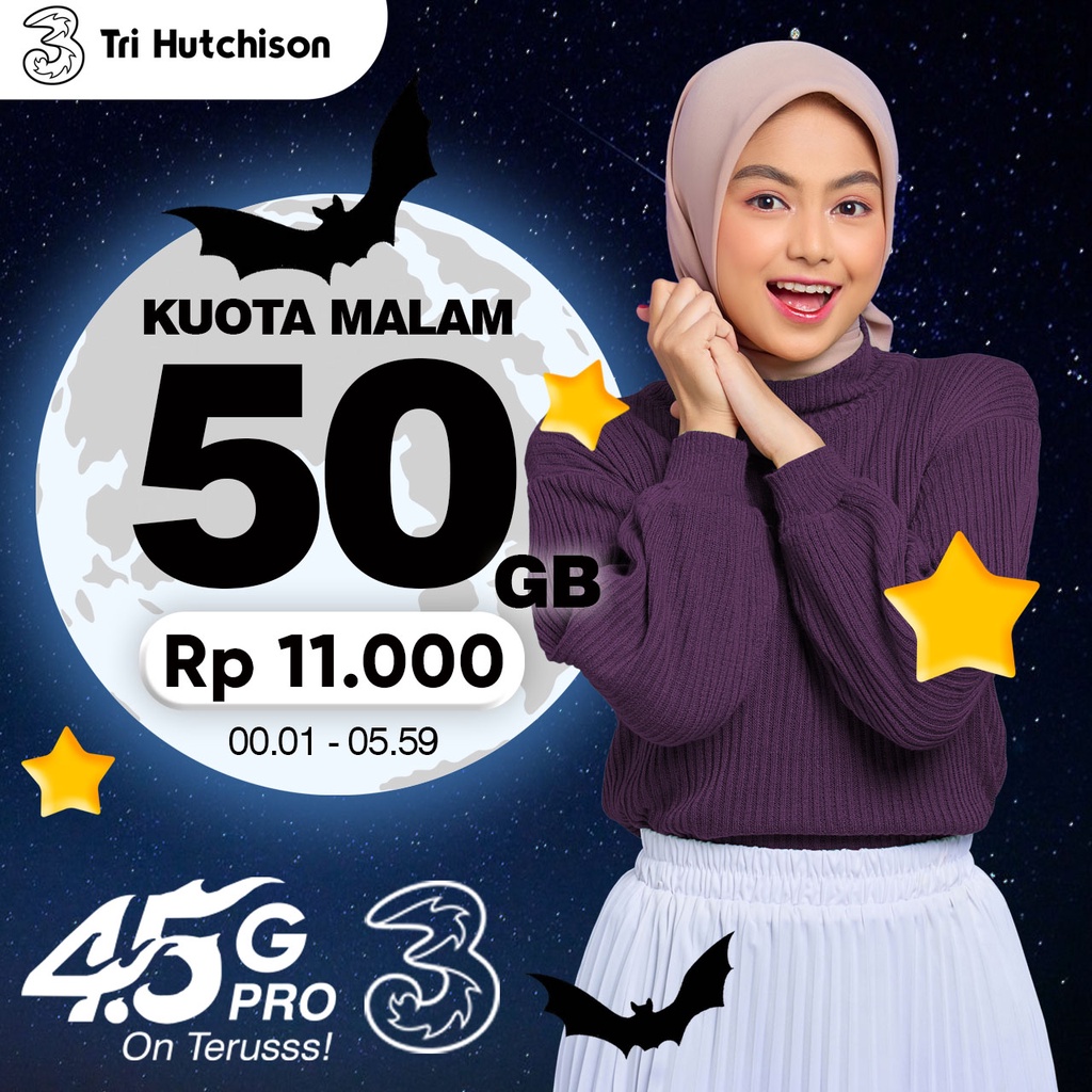 Jual Kuota TRI 50GB - Kuota Malam THREE | Shopee Indonesia