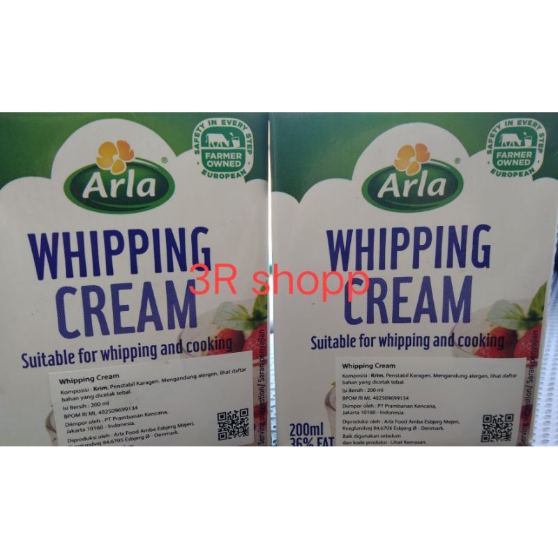 Jual arla wipping cream 200 ml atau anchor wipping cream 250 ml ...