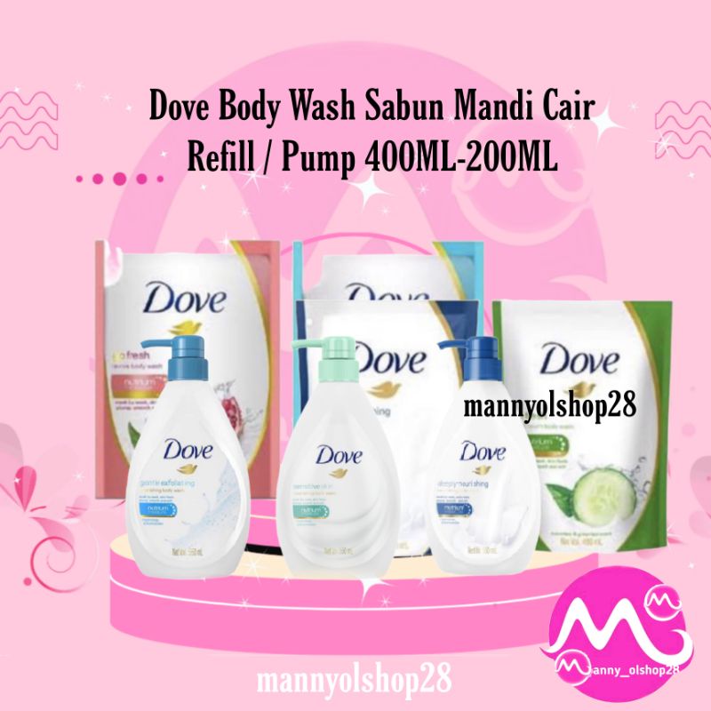 Jual Dove Body Wash Sabun Mandi Cair Refill / Pump 400ML-200ML | Shopee ...
