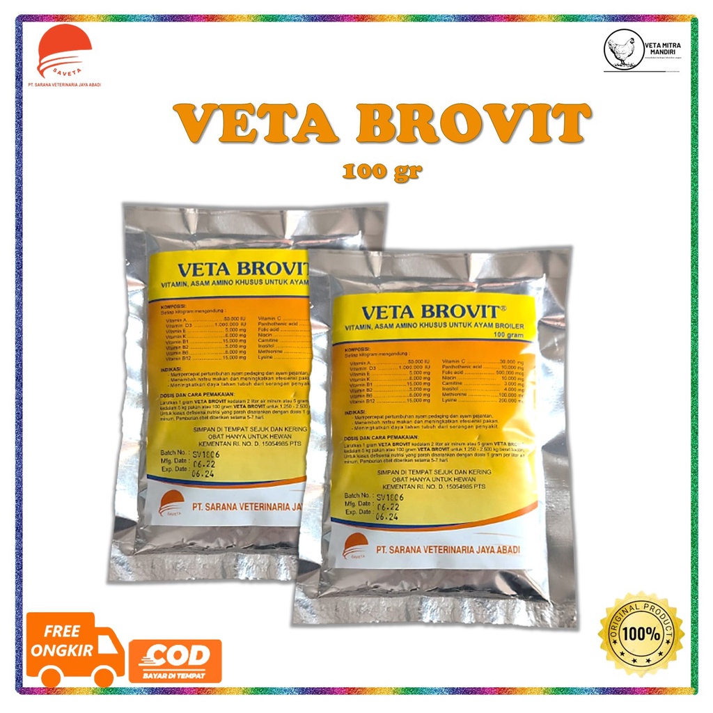 Jual VETA BROVIT 100 G | VITAMIN ASAM AMINO KHUSUS AYAM BROILER ...