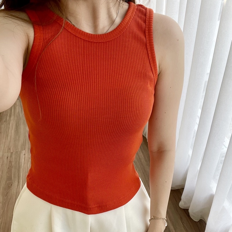 Jual ORA TOP | Ribbed Knit Racer Tank Tanktop Summer Stretch Rib Top ...