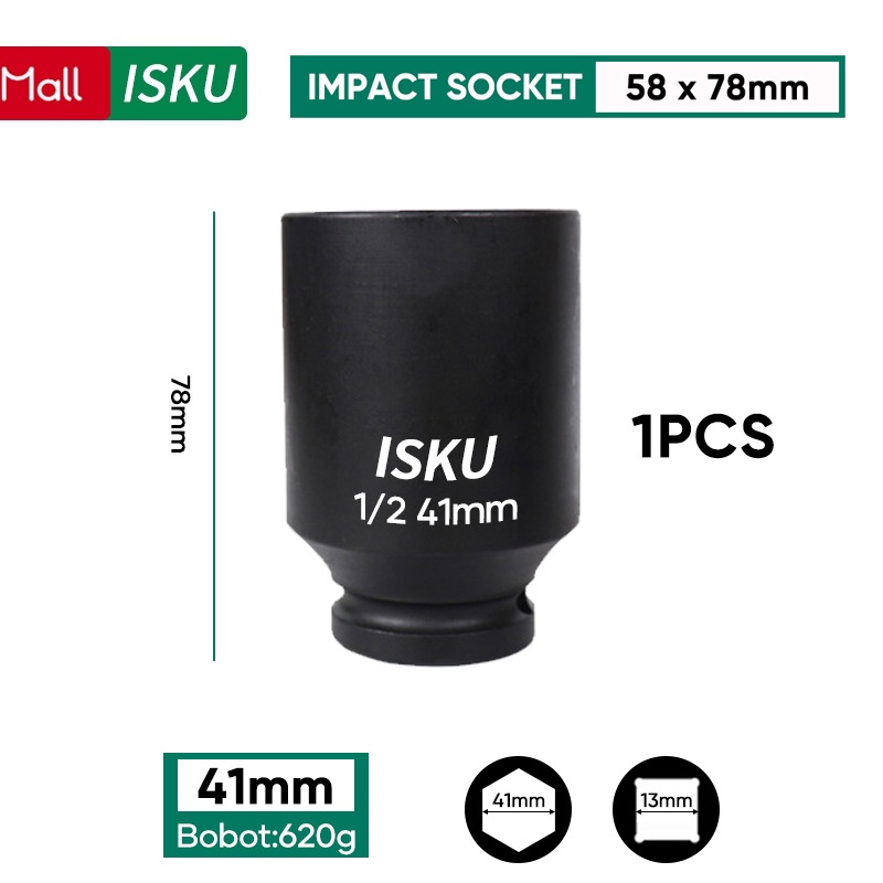 Jual ISKU Mata Kunci Shock Impact Panjang 41mm 1/2" 58*78mm Socket ...