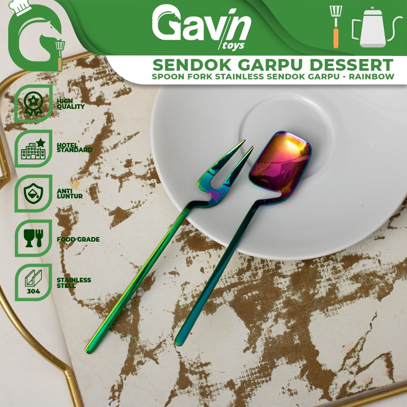 Jual Sendok Garpu Dessert Buah Rainbow Spoon Fork Stainless Sendok ...