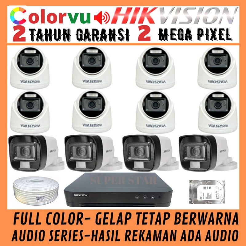 Jual PAKET CCTV COLORVU HIKVISION 16 CHANNEL 12 KAMERA 2MP AUDIO FULL ...