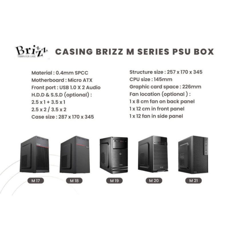 Jual CASING PC BRIZZ M-SERIES MICRO ATX + PSU/CASING KOMPUTER MICRO ATX ...