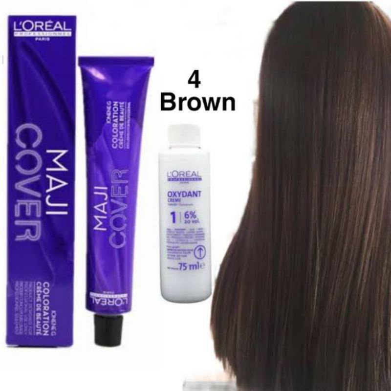 Jual maji cover cat rambut no 4 Brown majicover +oxidant pewarna rambut ...