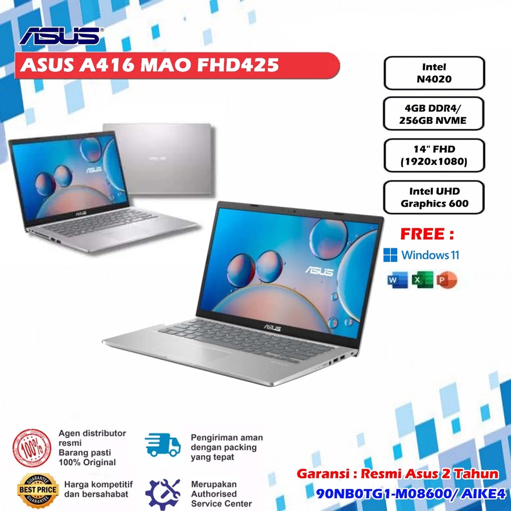 Jual LAPTOP Asus A416MAO FHD425 I FHD426 - N4020 4GB 256GB SSD FHD 14 ...