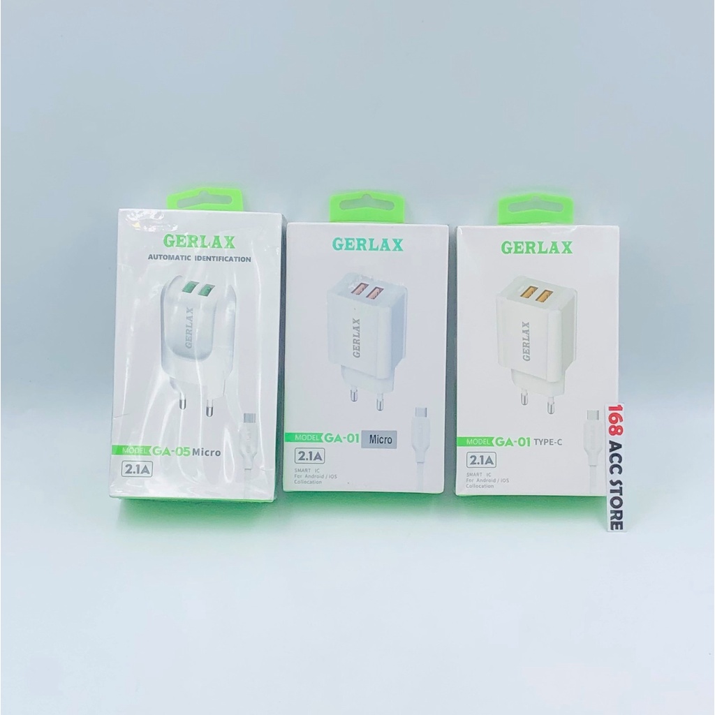 Jual CHARGER GERLAX MICRO USB / TYPE C CHARGER 2 OUTPUT AUTOMETIC ...