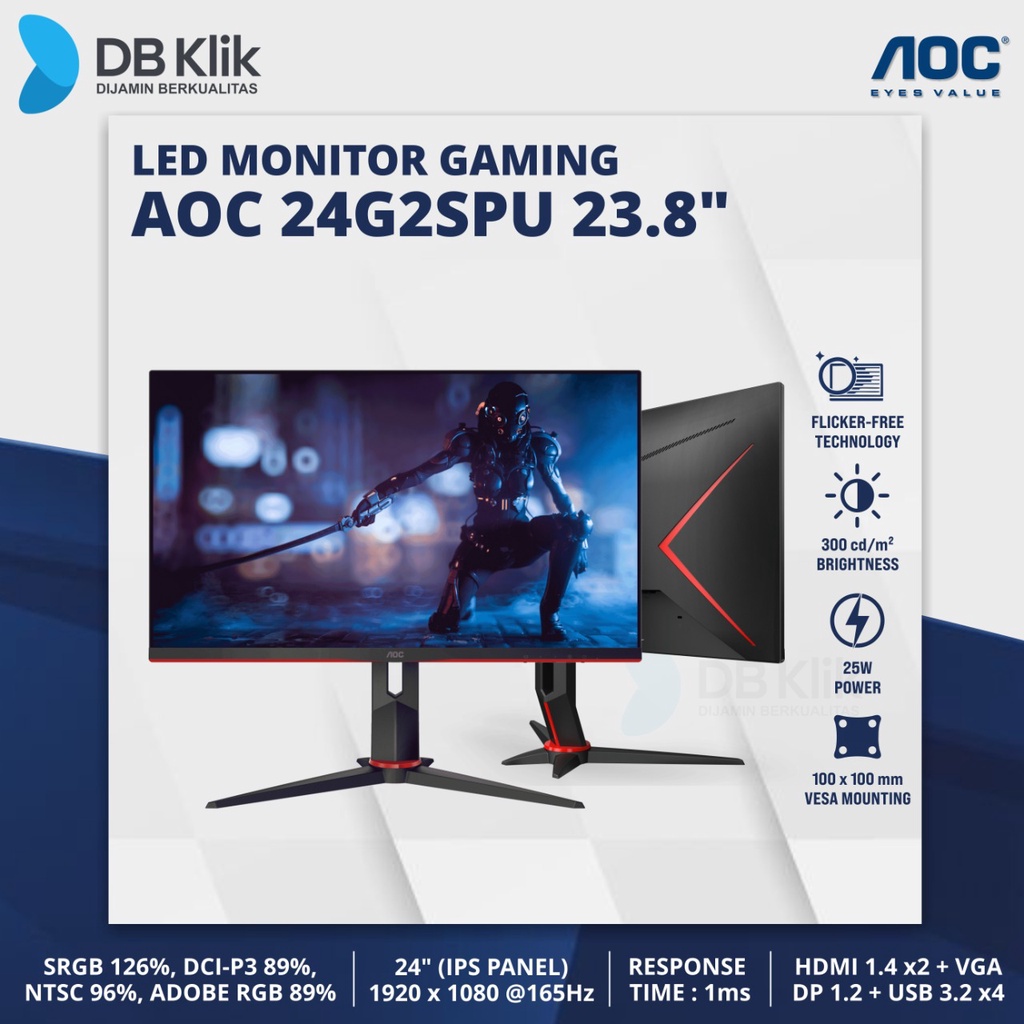 Jual LED Monitor Gaming AOC 24G2SPU 23.8" 165Hz FHD HDMI - AOC 24G2SPU ...