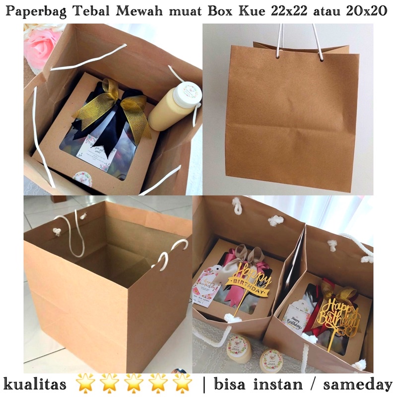 Jual (10 pcs) Paperbag Tebal mewah muat kotak kue 22x22cm atau kotak ...