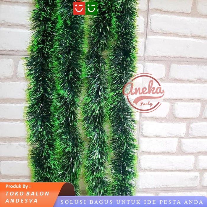 Jual slinger natal hijau daun / hiasan tinsel pohon natal / dekorasi ...