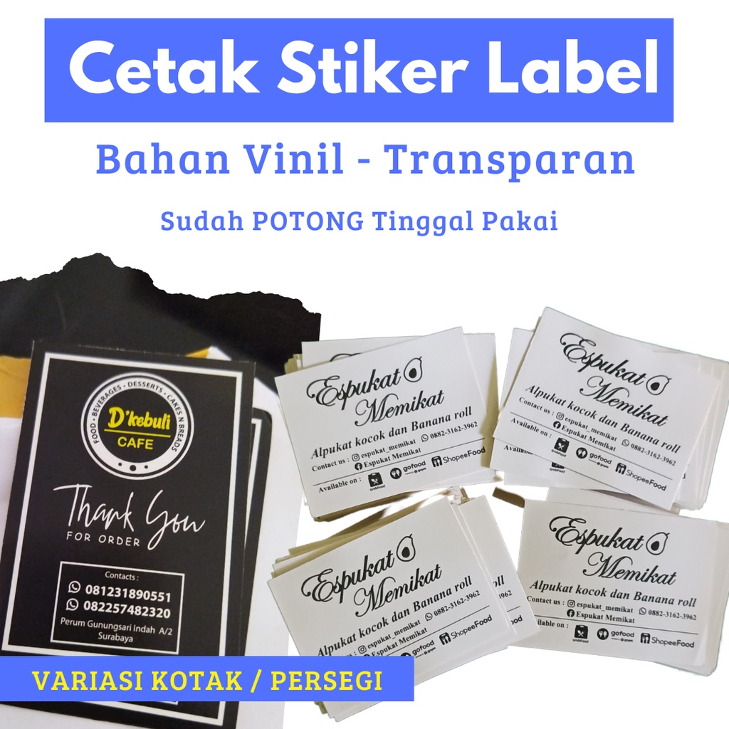 Jual Stiker Label - VINYL / TRANSPARAN - Variasi KOTAK / PERSEGI ...