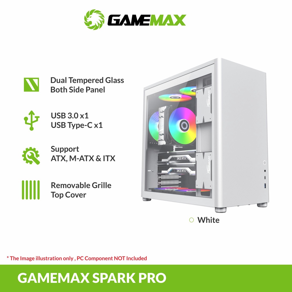 Jual GameMax Spark Pro White ATX Gaming PC Case | Shopee Indonesia
