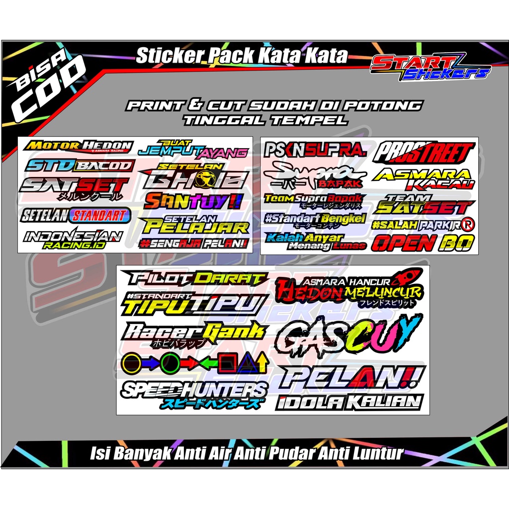 Jual Sticker Pack Kata Kata Racing / Sticker Pack Racing / Stiker Hologram / Stiker Viral ...
