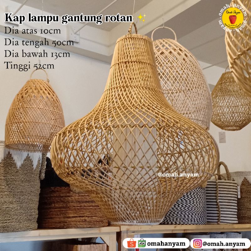 Jual kap lampu gantung rotan | kap lampu gantung rotan hias vintage ...