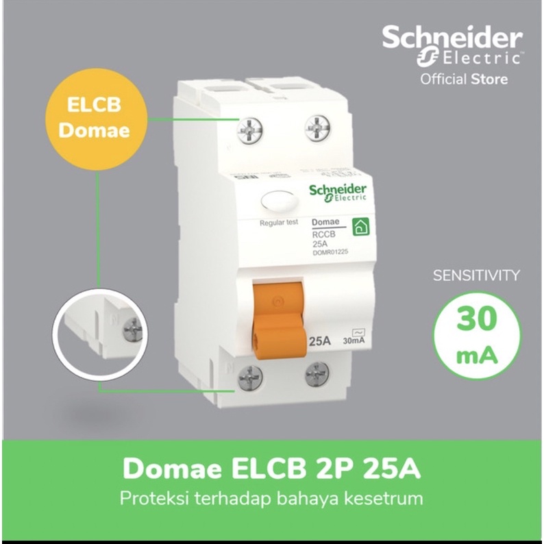 Jual SCHNEIDER ELECTRIC DOMAE ELCB 2-P 30mA 25A DOMR01225 | Shopee Indonesia
