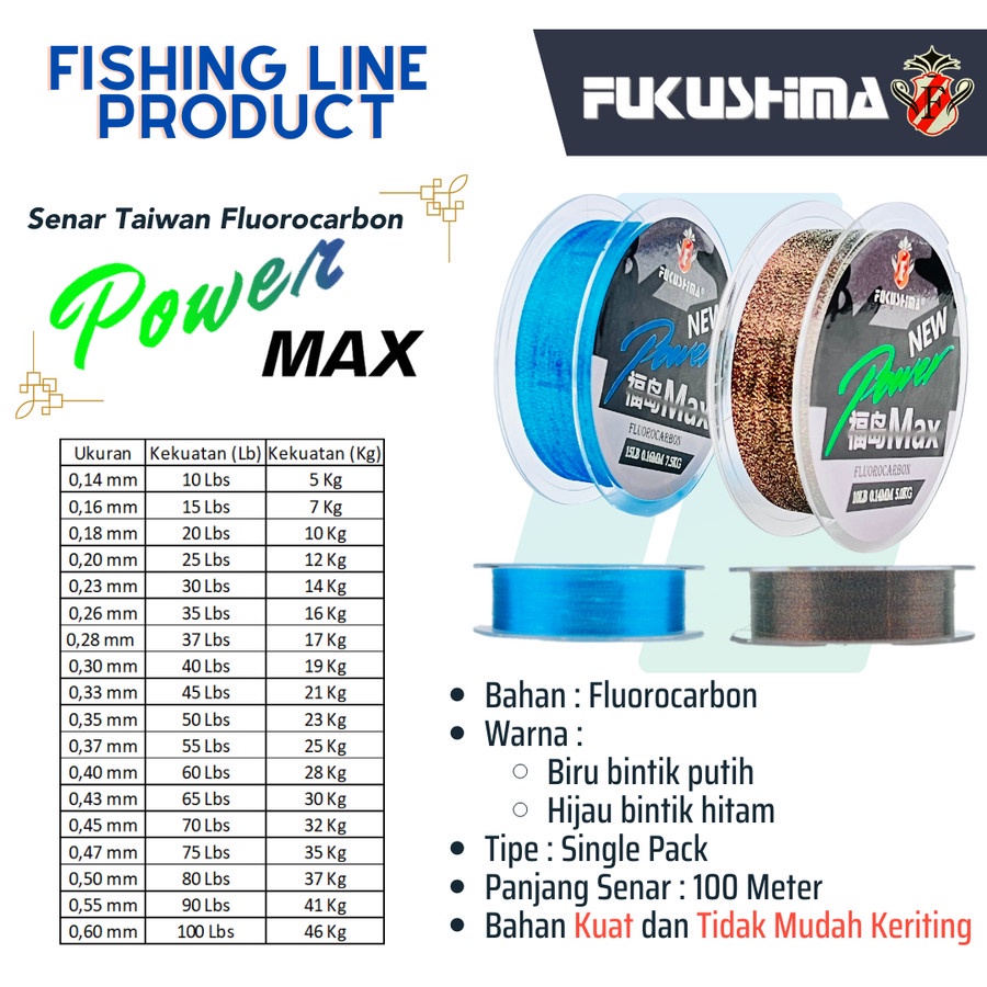 Jual Senar Pancing Fluorocarbon Fukushima New Power Max Panjang 100m ...