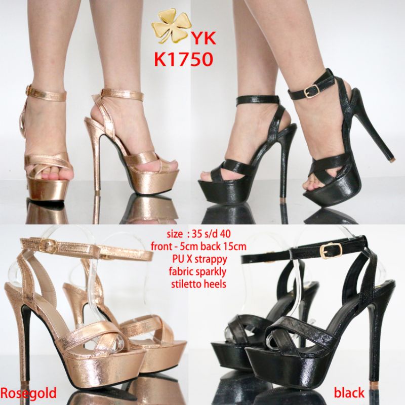 Jual YKshoes 1750 heels 15cm strappy stiletto heels black rose gold ...