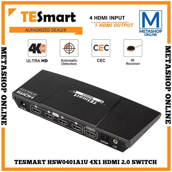 Jual TESmart HDMI 2.0 Switch UltraHD 4x1 Port 4 In 1 Out 4K 60Hz S/PDIF ...