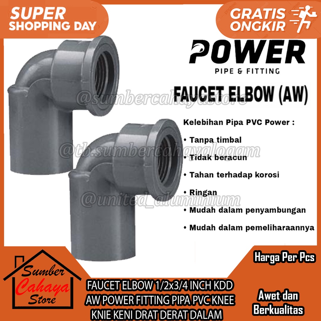 Jual KNEE KENI DRAT DALAM FAUCET ELBOW 1/2x3/4 INCH KDD AW POWER ...