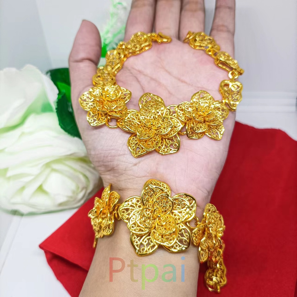 Jual Gelang Rante bunga tiga gold perhiasan fashion xuping High-end ...
