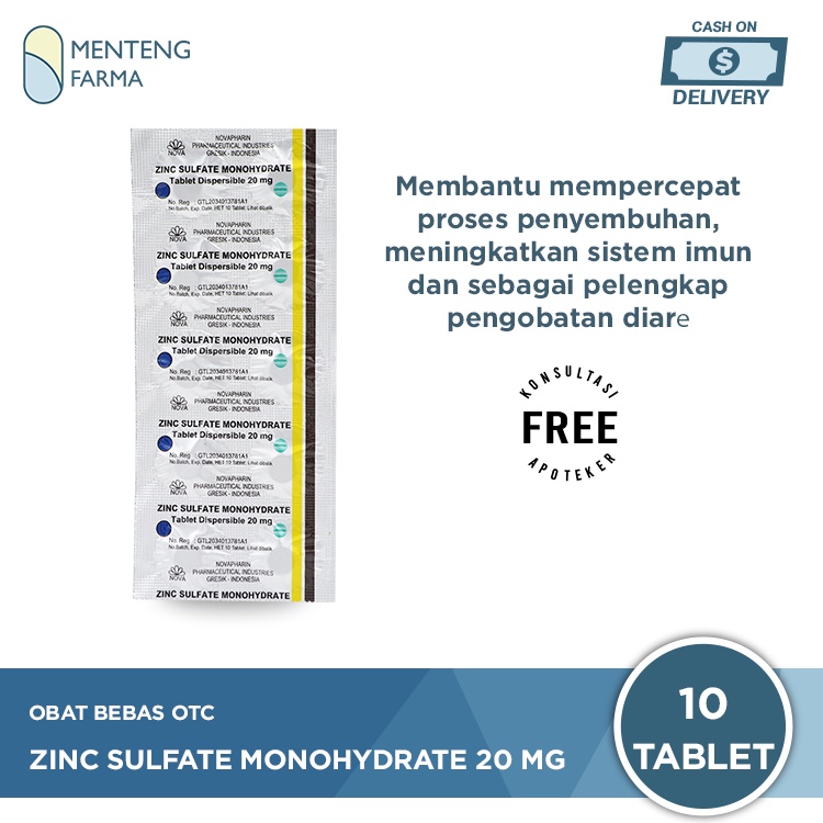 Jual Zinc Sulfate Monohydrate 20 Mg Strip 10 Tablet - Pelengkap ...