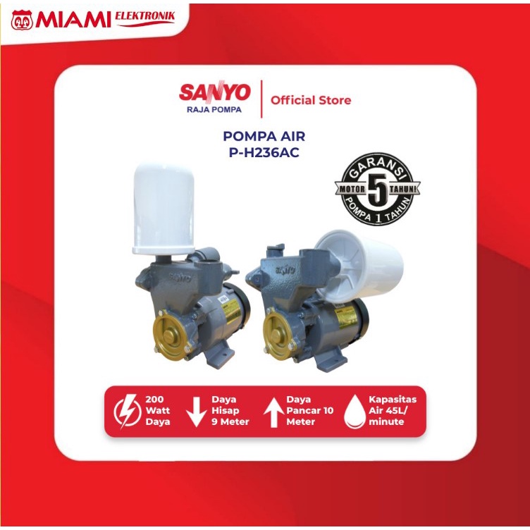 Jual SANYO P-H236AC / PH236AC Mesin Pompa Air Sumur Otomatis Horizontal ...