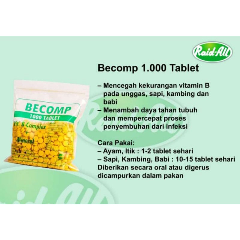 Jual BECOMP 1000 Tablet Obat Hewan Ayam, Kambing, Sapi, Babi ...