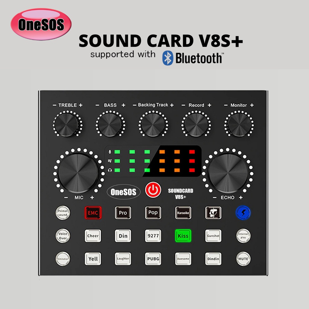 Jual OneSOS Sound Card V8S Bluetooth Audio USB External Soundcard Live Mixer Microphone | Shopee ...