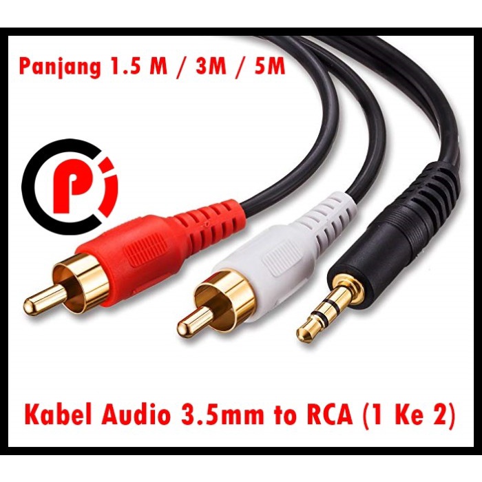 Jual Kabel Audio Aux 3.5mm Stereo To 2 RCA Male Gold Plate Kabel 1 Ke 2 | Shopee Indonesia