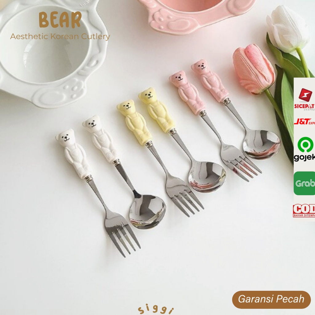 Jual [siggi] BEAR Korean Aesthetic Spoon Fork / Sendok Korea / Sendok ...
