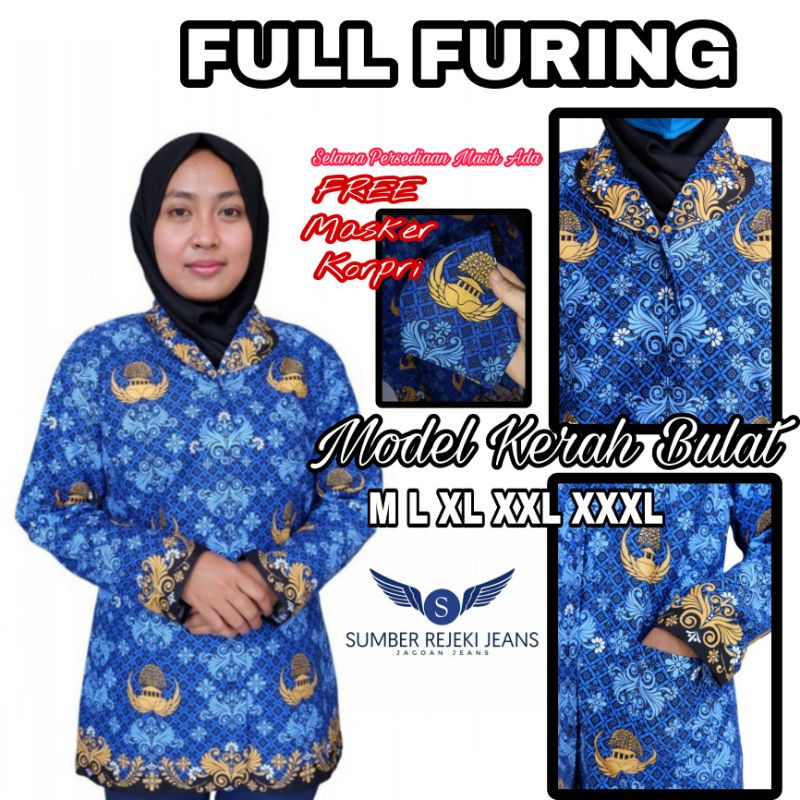 Jual SumberRejekiJeans - Batik Korpri Wanita Full Furing KERAH BULAT Hitam M L XL XXL XXXL Halus ...