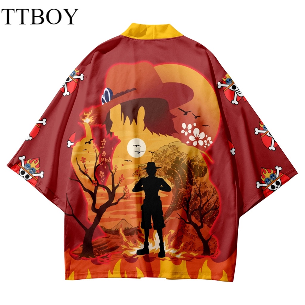 Jual COD New 2022 Fashion Orange One Piece Luffy Cartoon Anime Outer ...