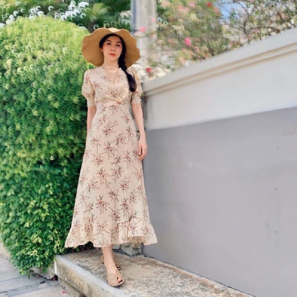 Jual Korean Dress Glamia Shakila dress pantai wanita terbaru Flowers Kondangan Premium Quality ...