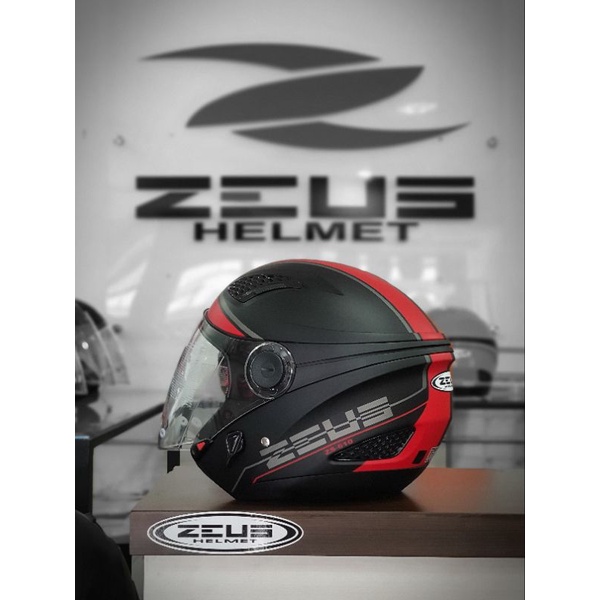 Jual ZEUS ZS 610 MATT BLACK 0017 RED HALFFACE HELMET TOURING | Shopee ...
