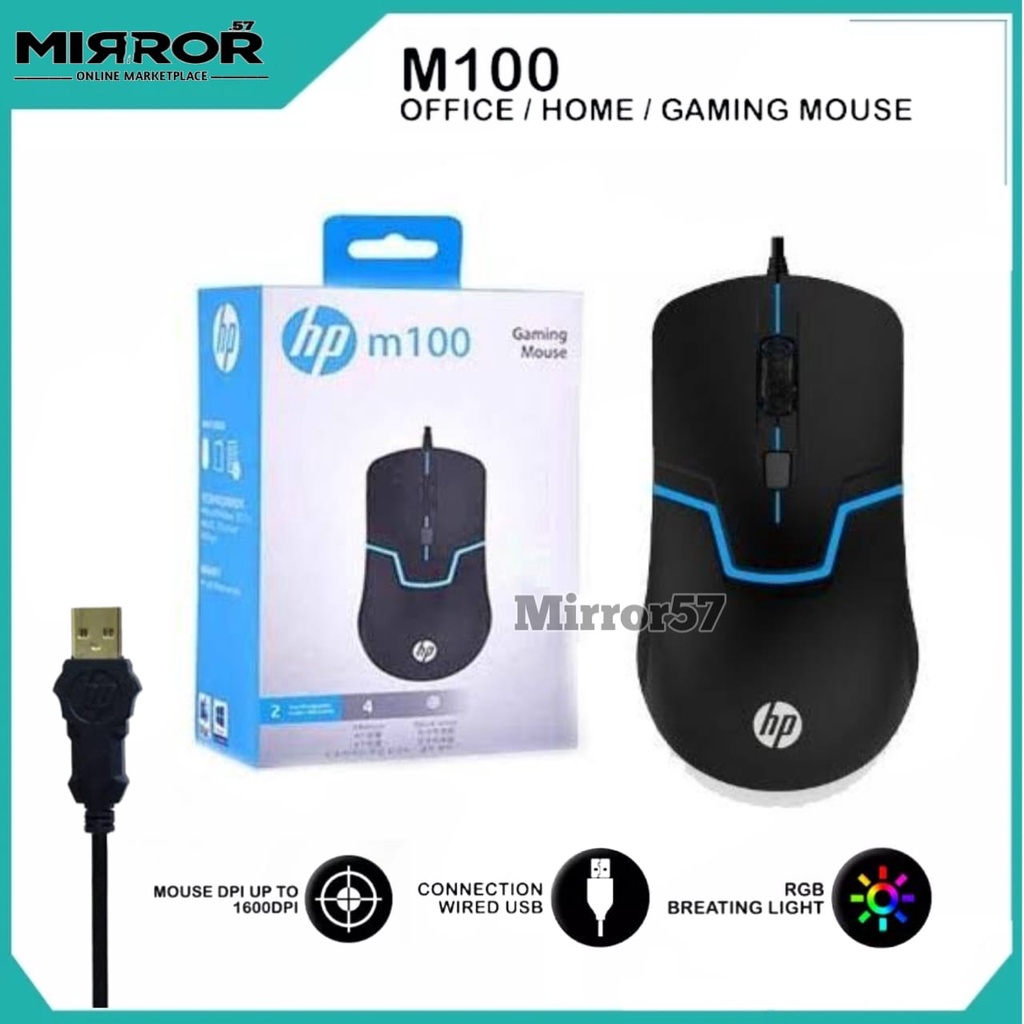 Jual Mouse HP M100 Mouse Gaming Wired USB With RGB Light | 1600 CPI ...