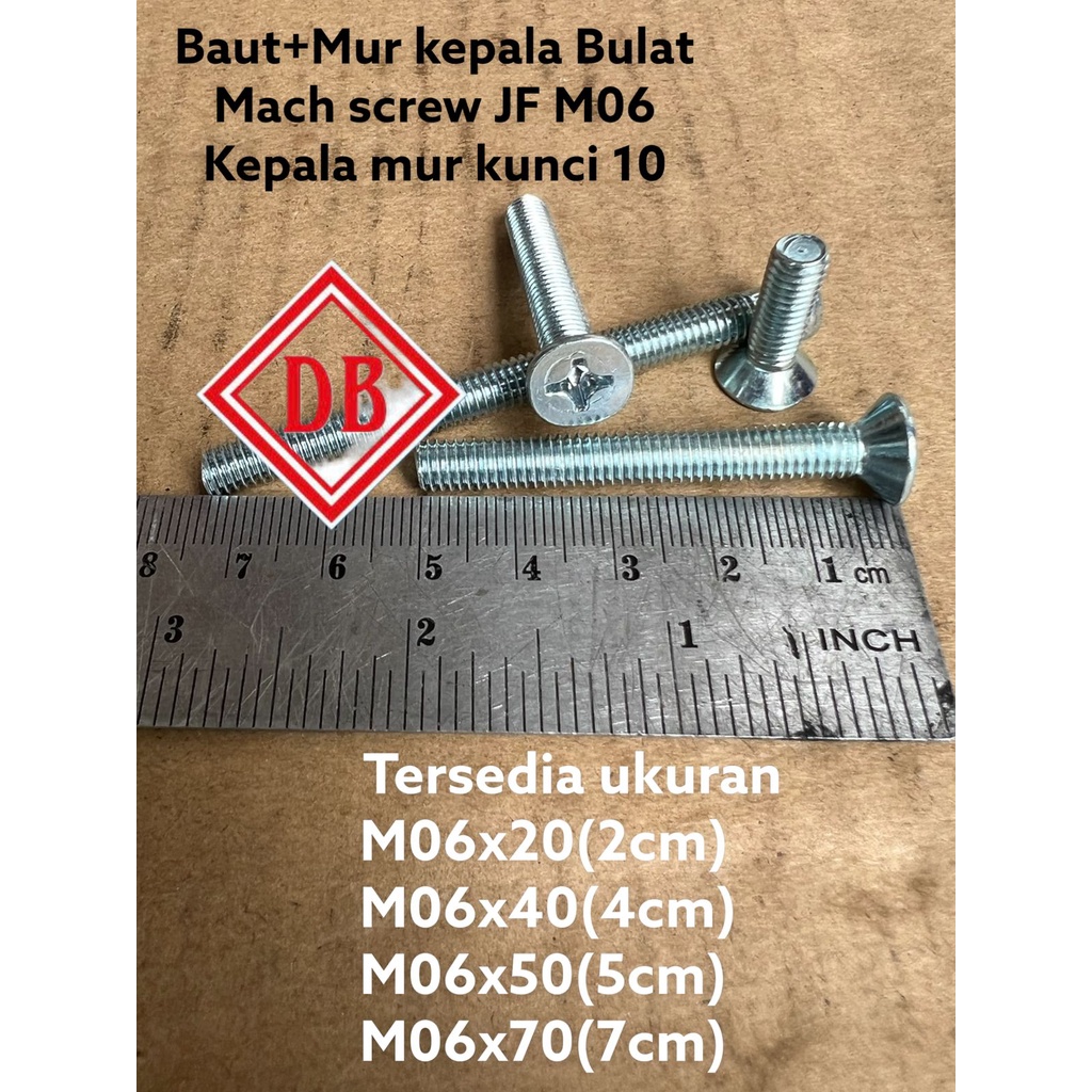Jual DB MACH SCREW JF/KEPALA BAUT OBENG + PUTIH 6mm/BAUT AFUR/BAUT ...