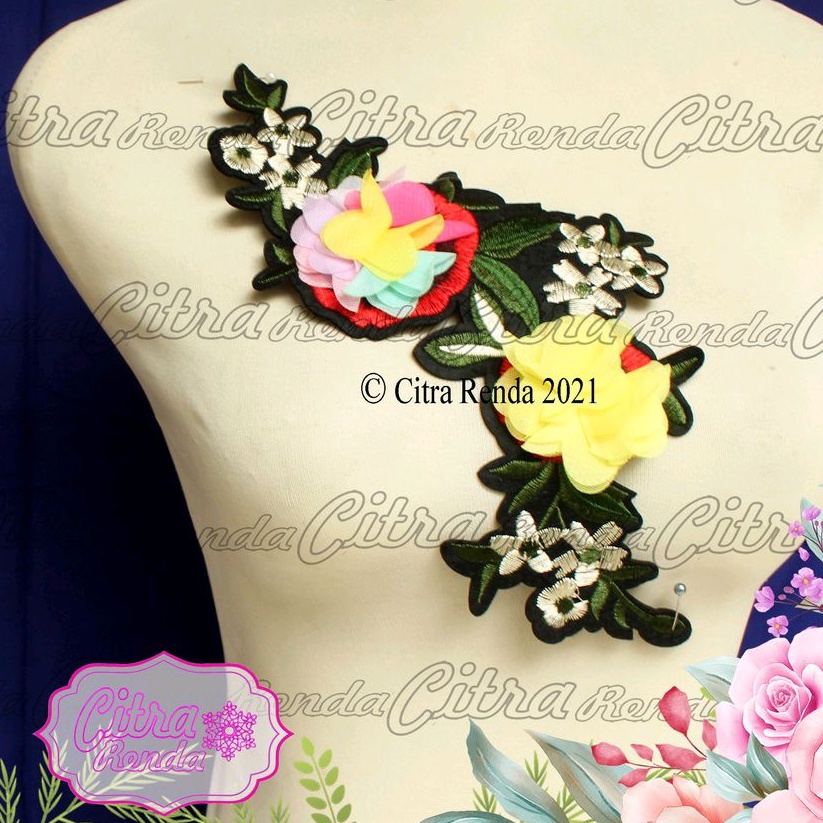 Jual (Per Pcs) AP304 Patch Apliaksi Bordir Bunga Cantik Dasar Hitam ...